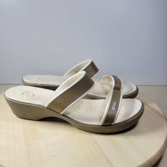 CROCS | Shoes | Crocs Two Strap Wedge Slides Slipon Sandal Womens Size ...